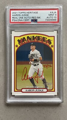 2021 Topps Heritage Aaron Judge Real One Auto Red Ink PSA 9 Auto 10 43/ ...