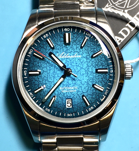 ADDIESDIVE BLUE FUME CRACKED ENAMEL DIAL WATCH 39MM SPORT SWISS BGW9 K1 ...