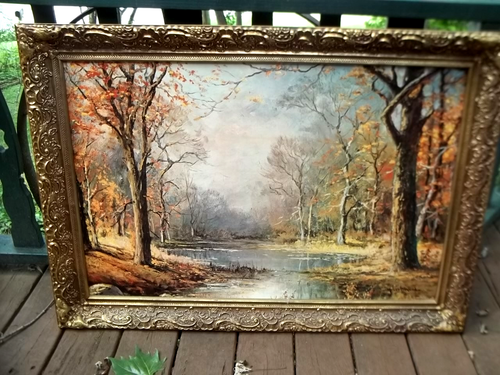 Robert Wood "October Morn" Lithograph Print Landscape 42" x 30" Vintage ...