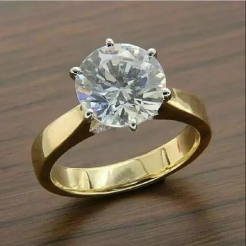 2Ct Round Lab Created Diamond Solitaire Engagement Ring 14k Yellow Gold ...