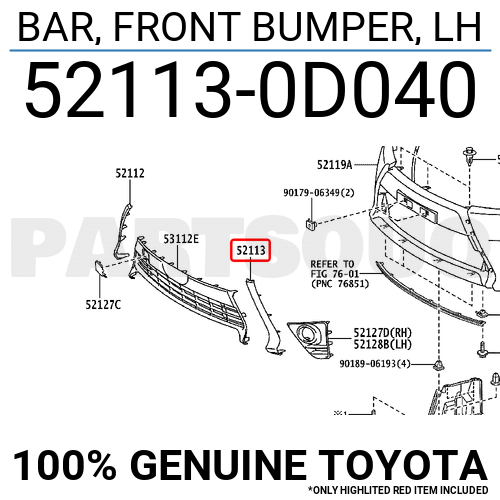 521130D040 Genuine Toyota BAR, FRONT BUMPER, LH 52113-0D040 | eBay