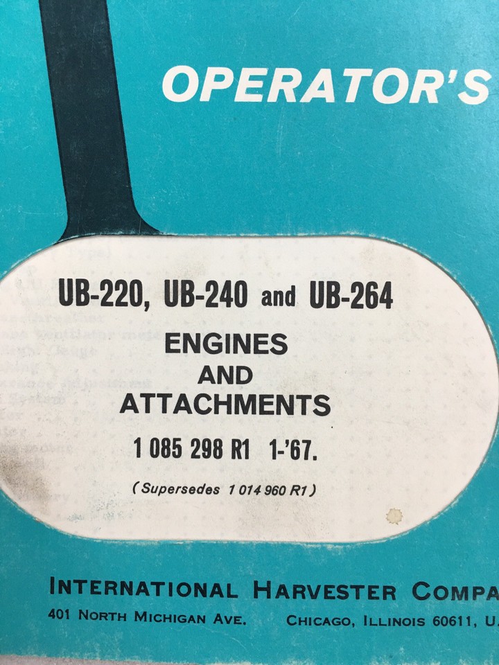 International Harvester UB-220 UB-240 UB-264 Stationary Engine Owners ...
