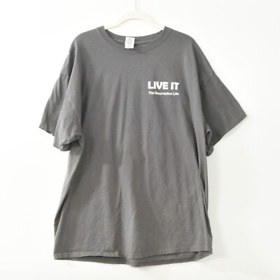 Gildan Mens Gray Cotton T-Shirt LIVE IT Logo Casual Pullover Short ...
