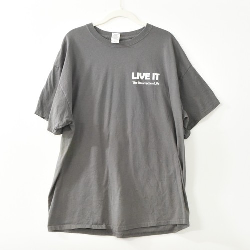 Gildan Mens Gray Cotton T-Shirt LIVE IT Logo Casual Pullover Short ...