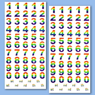 MULTICOLOURED Self Adhesive Rainbow Numbers & Date Stickers Birthday ...