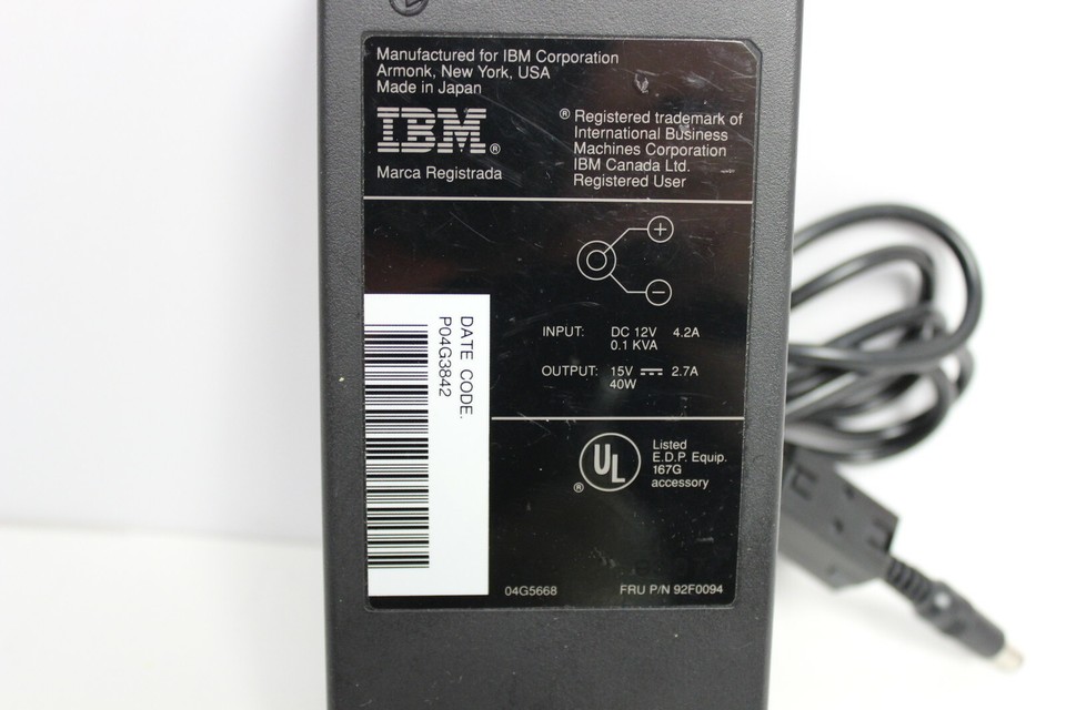 IBM 92F0094 04G5668 04G3842 40 WATT CAR ADAPTER THINKPAD 350 350C WITH ...