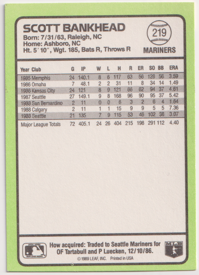 1989 Donruss Baseballs Best #219 Scott Bankhead Seattle Mariners | eBay