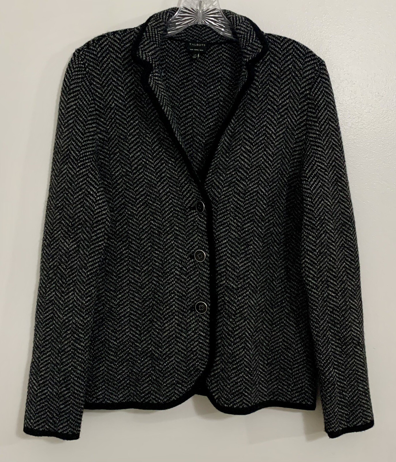 Talbots Pure Merino Wool Sweater Herringbone Jacket XS - Gem