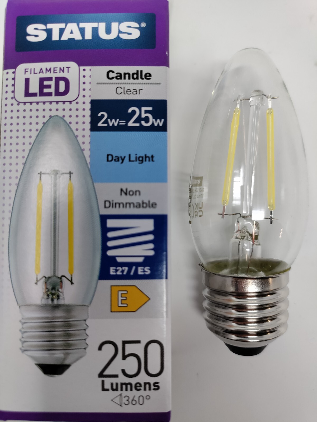 2w LED Candle Clear Filament Light Bulbs B22 BC E27 ES E14 SES Daylight ...