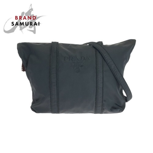 PRADA tesuto logo embroidery black gold hardware nylon tote bag ...
