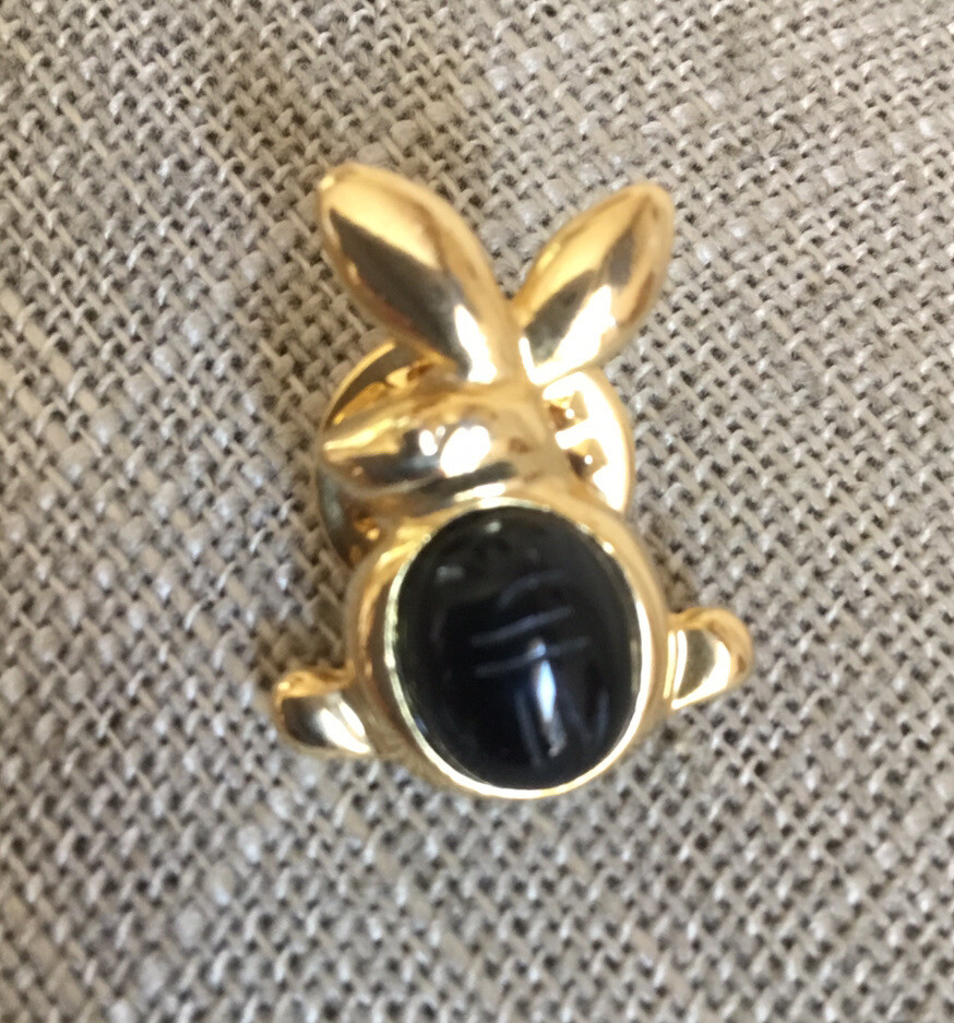 Carved Scarab Rabbit Lapel Pin Black Onyx Gold Tone | eBay