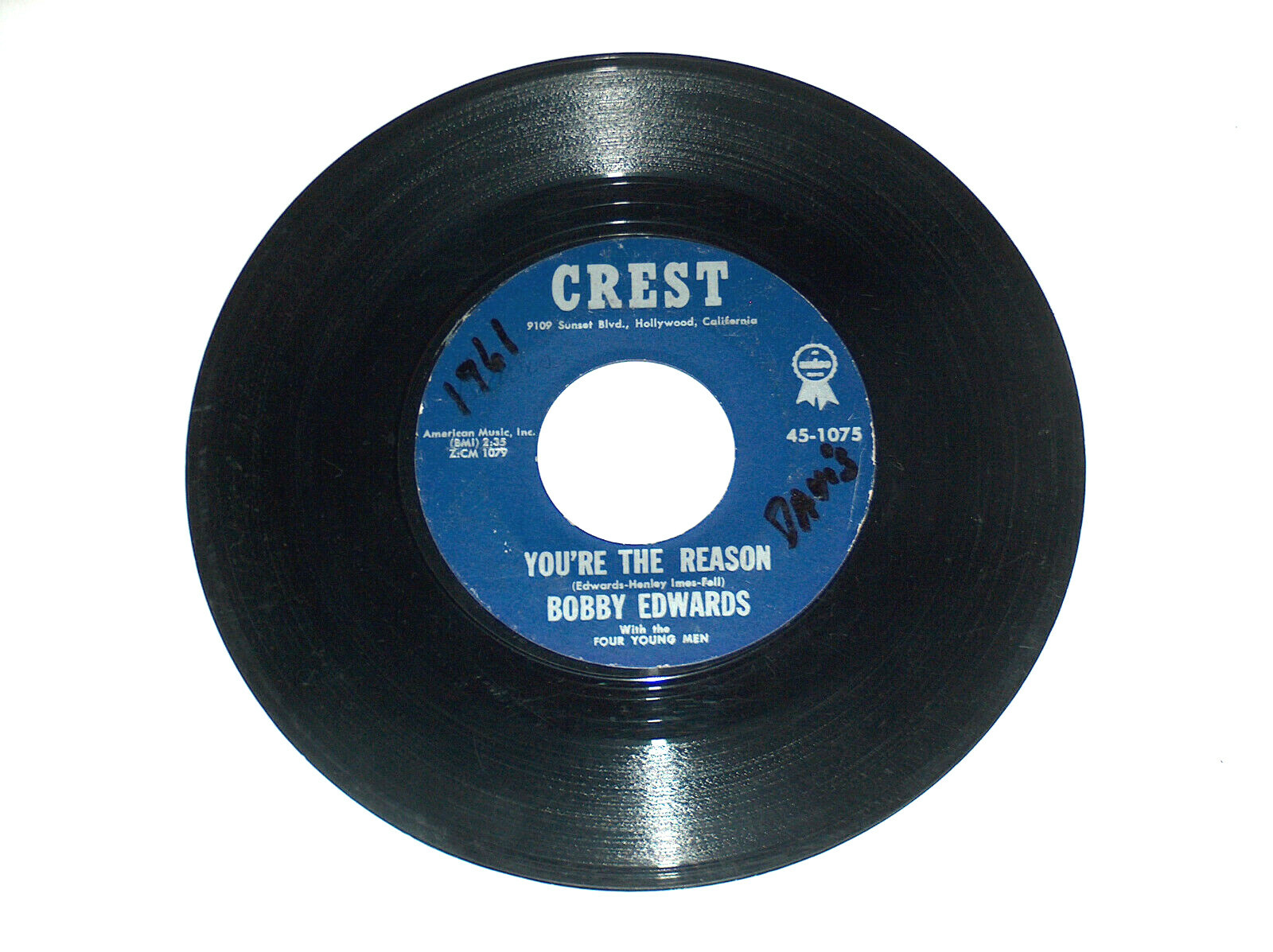45 RPM Bobby Edwards You're The Reason, Fool For Loving You Crest Vinyl ...