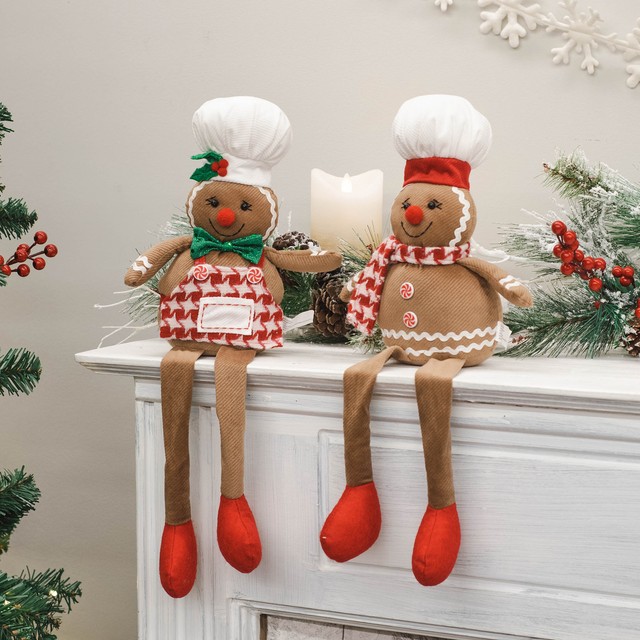 Transpac Gingerbread Chef 19.5 Inch Plush Fabric Shelf Sitter Set of 2 ...