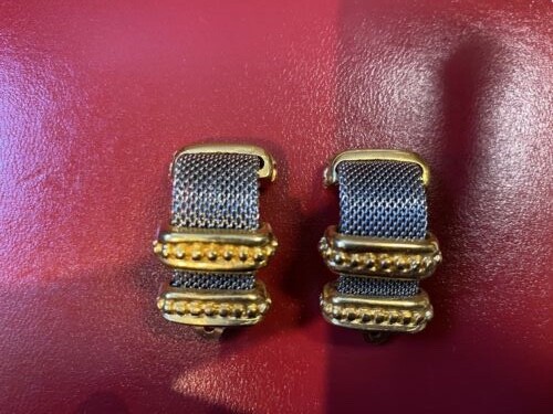 Signed Vintage Ron Rizzo Silver Mesh & Gold Tone Clip Earrings | eBay