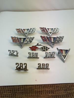 Vintage Chevrolet V Flag Emblem Lot 1964 - 1967 And Others 396, 283 ...