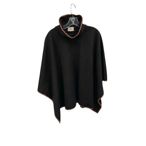 Tuckernuck Piper Poncho Cape Funnel Neck Leather Trim Black Brown One ...