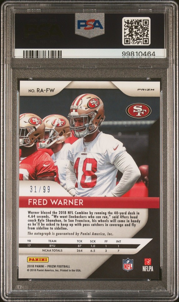 2018 Panini Prizm Rookie Autographs #FW Fred Warner Rke.Auto-Blue Scope ...