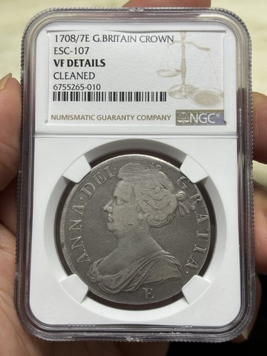 1708/7E Anne Great Britain Crown Silver Coin Over Date Rare NGC | eBay