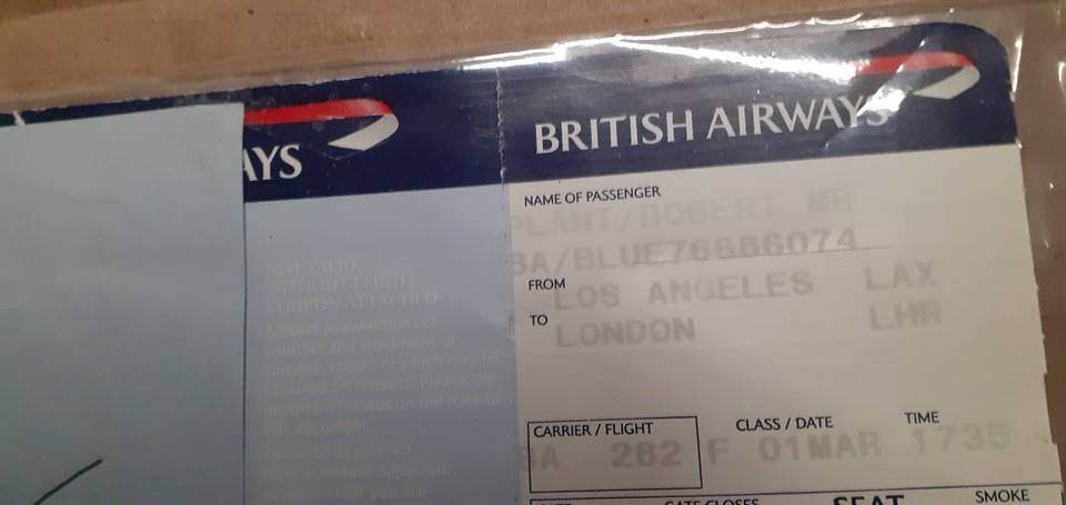 Robert Plant Signature Autograph & Boarding pass RARE Led Zeppelin ...