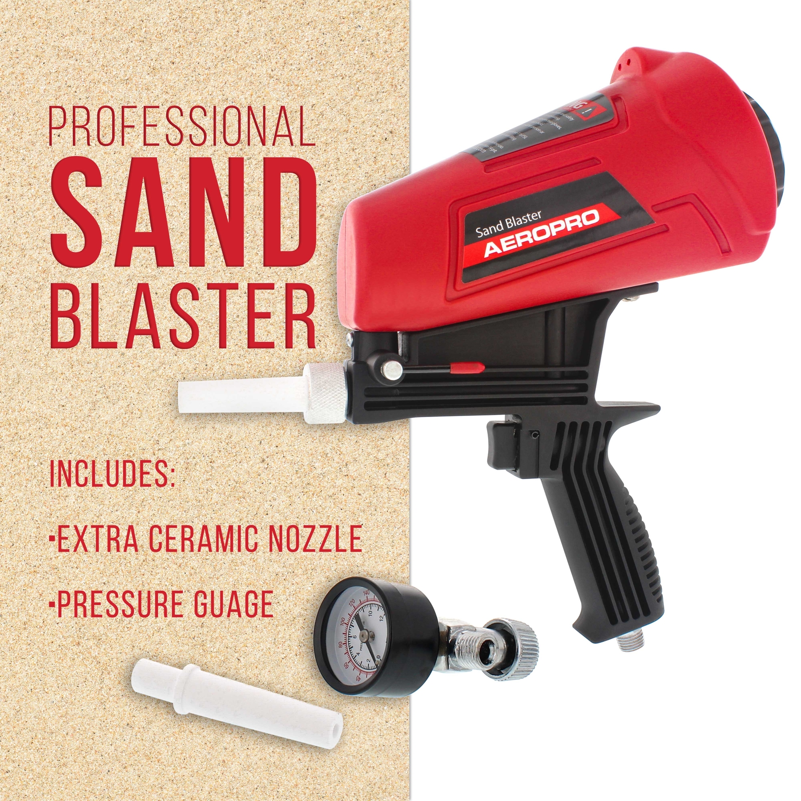 Gravity Feed Sand Blaster Gun Kit, Spray Blasting, 2 Ceramic Nozzles ...