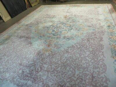9' X 12' Vintage Handmade Chinese Carving Sculpture Wool Rug Flower ...