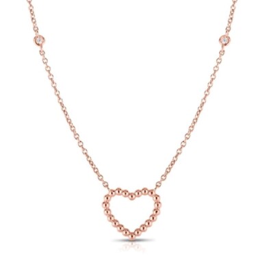 14k Real ROSE Gold Heart Cable Necklace Chain with 0.02Ct Diamond ...