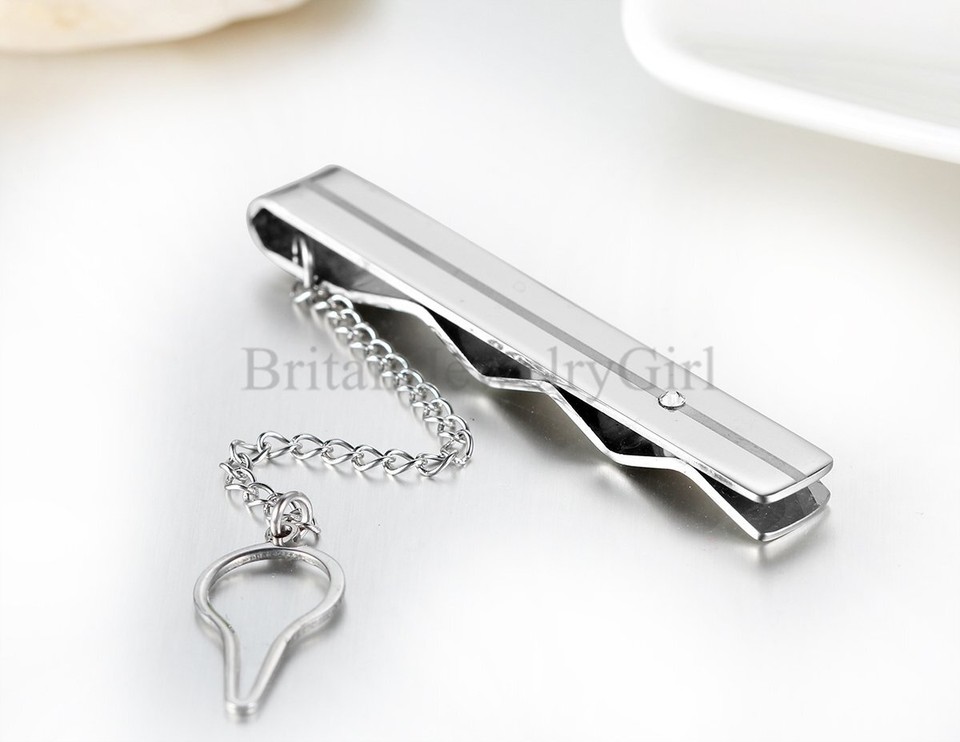 7mm Rhinestones Wavy Stainless Steel Slide Tie Clip Clasp Bar Pin Chain ...