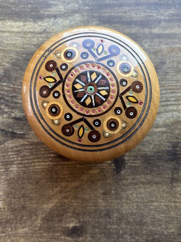 Ukrainian Hutsul Folk Art Carved Wooden Inlayed Round Trinket Box | eBay