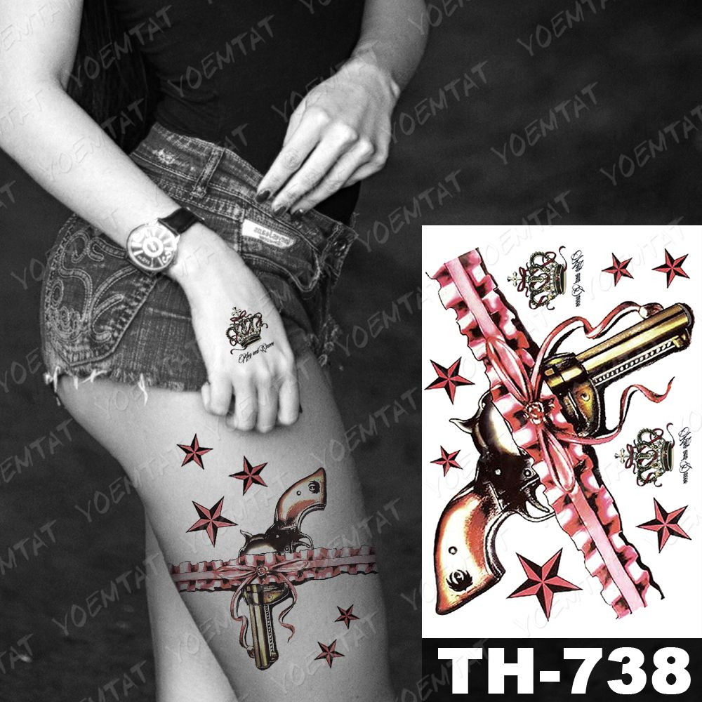 Female Gun Thigh Tattoos
