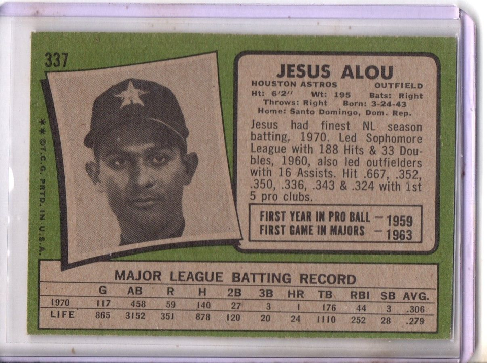 1971 TOPPS JESUS ALOU # 337 (EX/MT/NM) | eBay