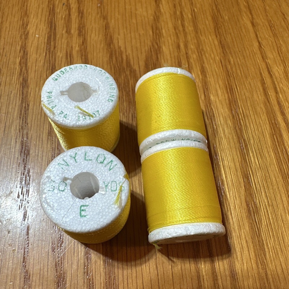 4 Vintage Gudebrod Nylon Rod Winding Fly Tying Thread Size E Yellow 50 ...