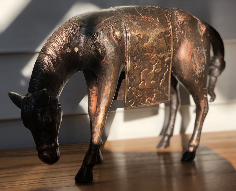 ANTIQUE Early 20th Century 3-pc Chinese Bronze Figural "Toba on Mule ...
