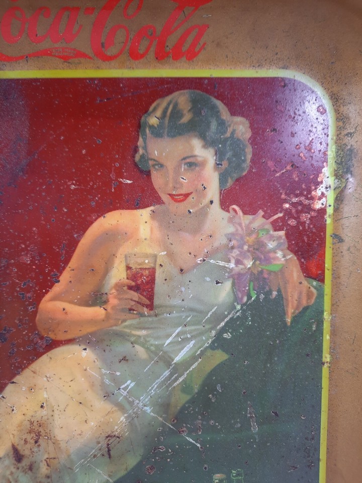 Vintage 1936 Coca Cola Coke Tin Serving Tray Beauty Drinking A Coke ...