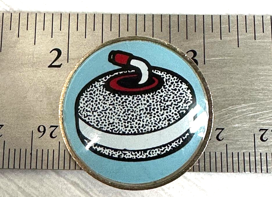 Vintage CURLING Rock Stone Enamel Lapel Pin Brooch Button Canada Hurry ...