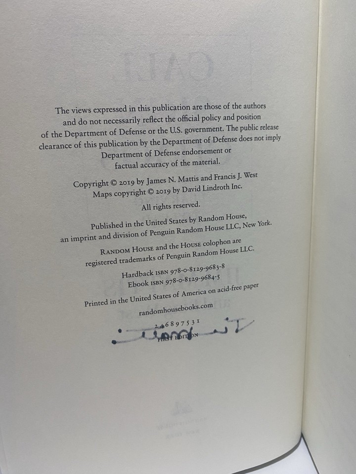 Call Sign Chaos Signed Hardcover Book By Jim “MadDog” Mattis First ...