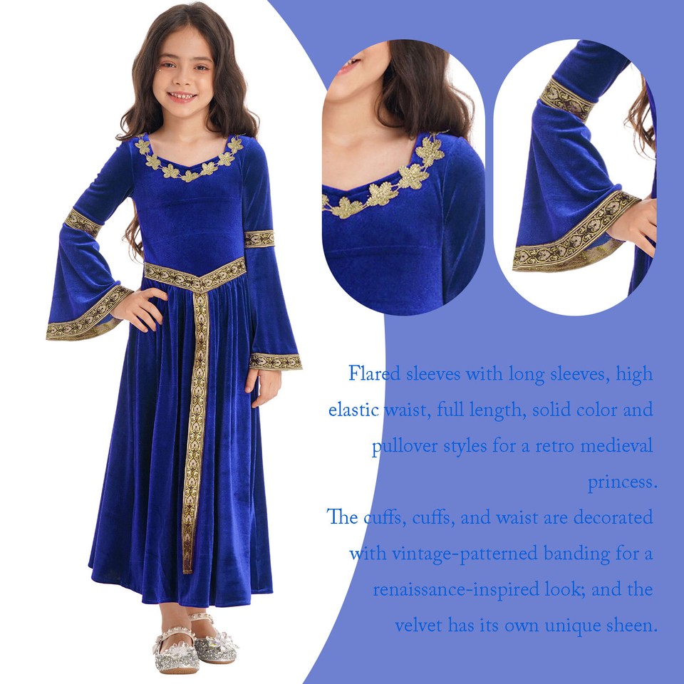 Kids Girls Costume Stage Robe Holiday Dresses Fairy Dress Up High Waist ...