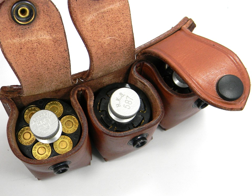 Brown Leather Triple Speedloader Pouch for 22 38 357 44 45 Five/Six ...