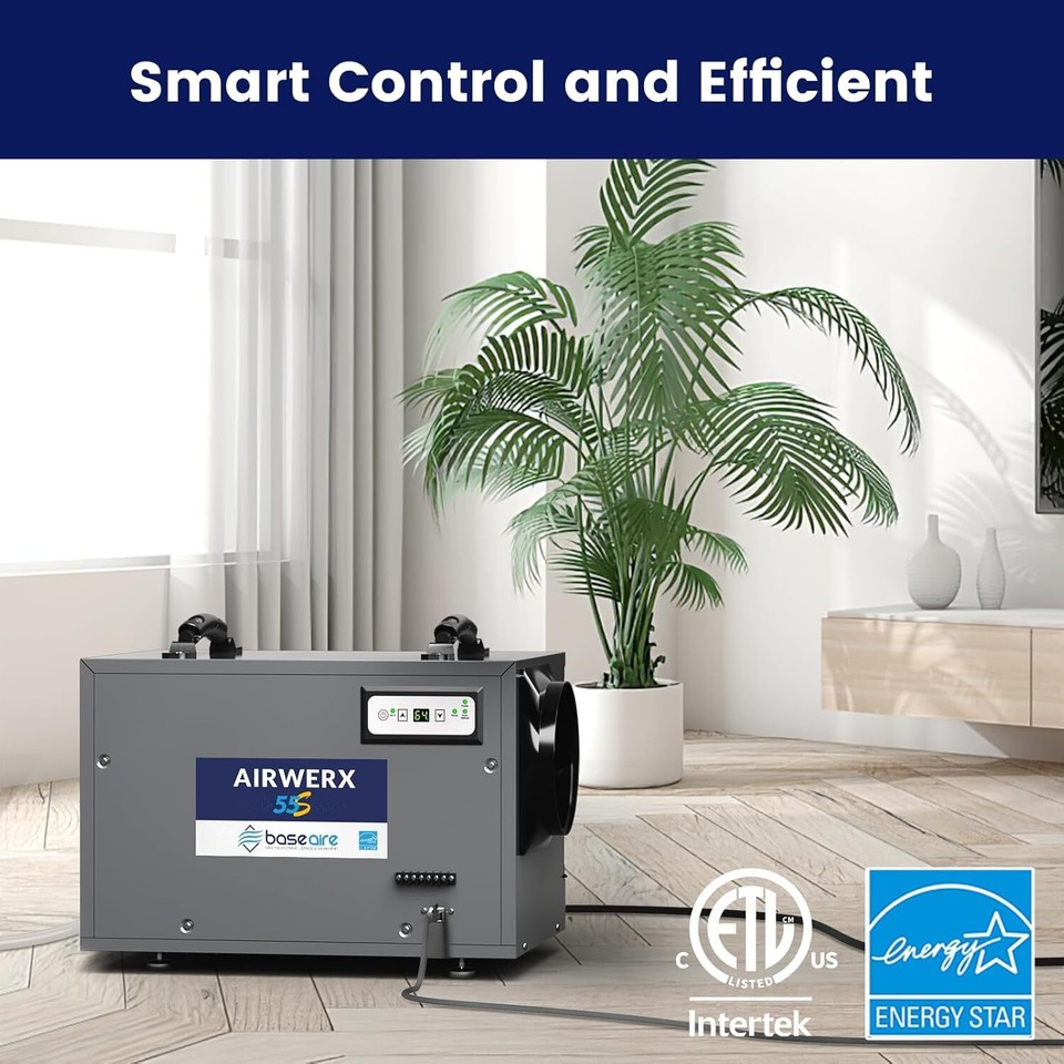 BaseAire Airwerx 55S Dehumidifier WiFi Energy Star Crawl Space 120 ...