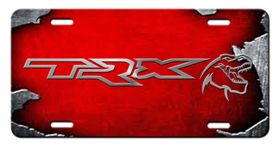 Simulated Steel Look TRX T-REX Vanity Aluminum License Plate Silver Red ...
