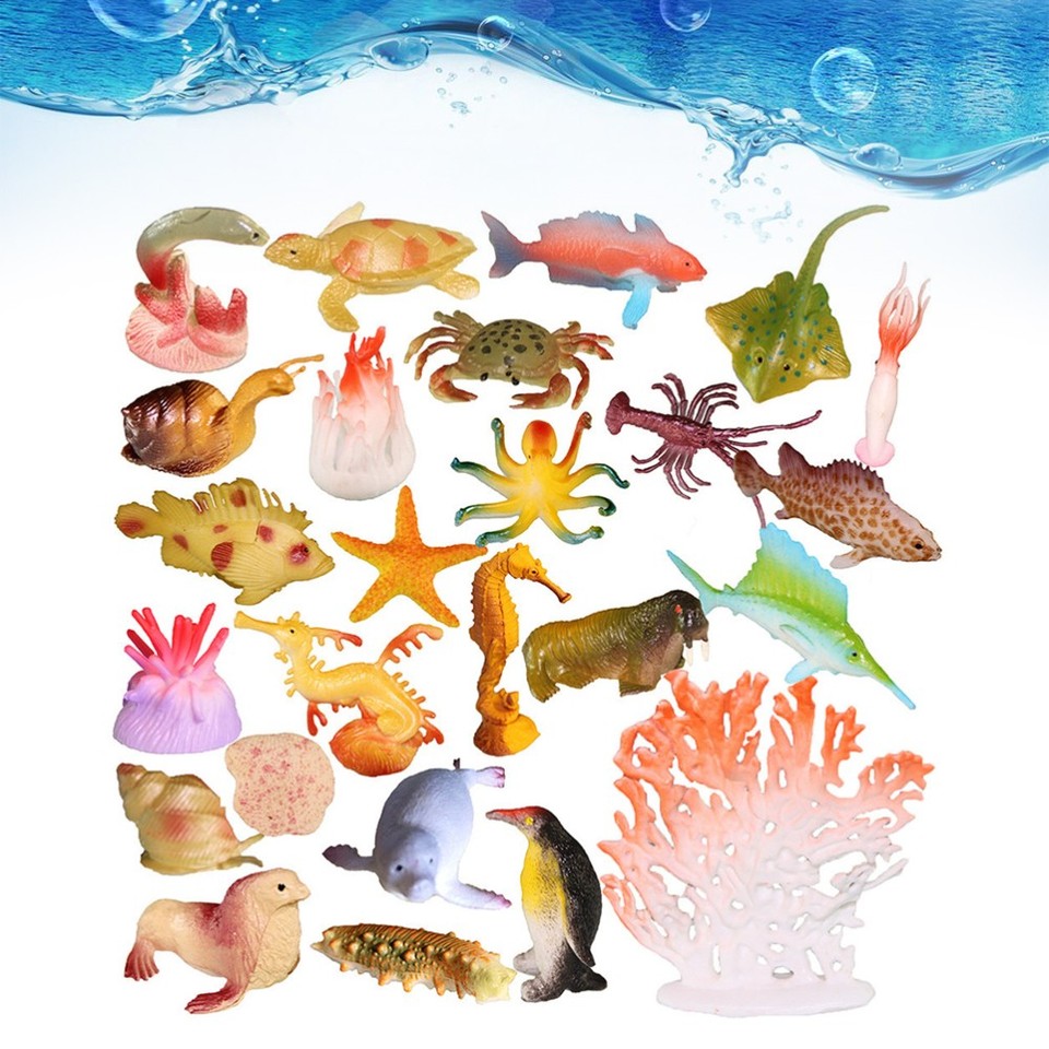 26 Pcs Marine Animal Model Miniature Sculptures of Animals Sea Ocean ...