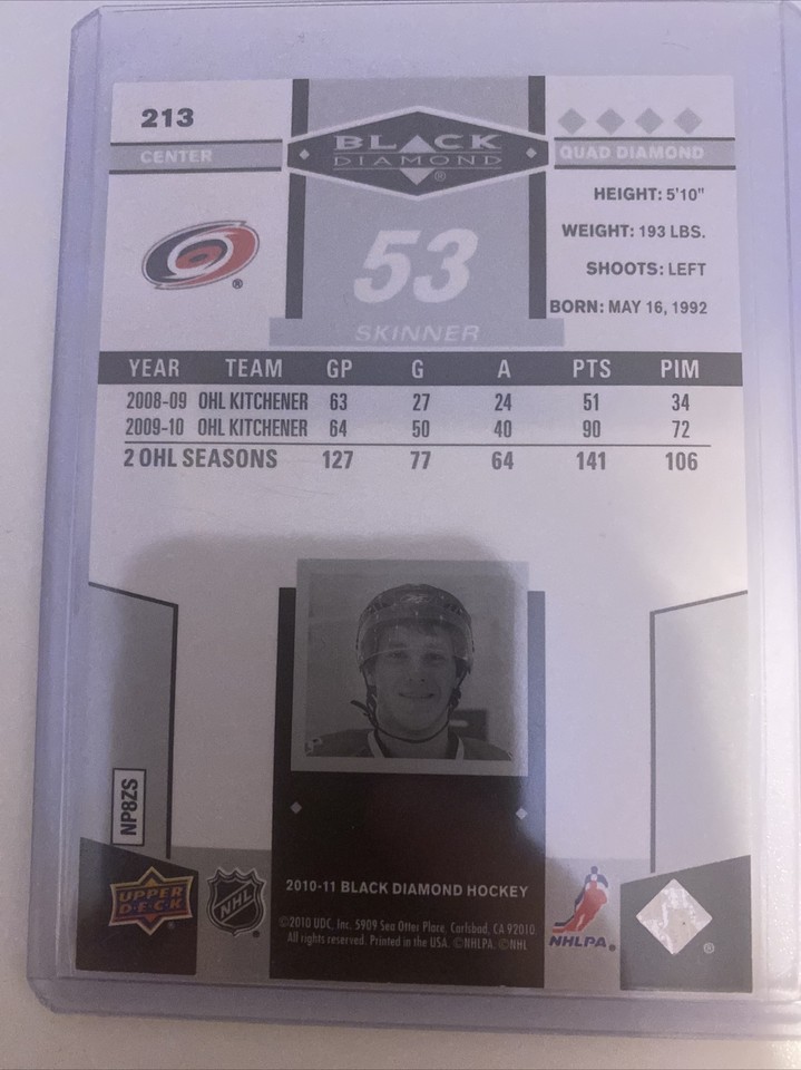 10/11 UD Black Diamond Rookie Gems #213 Jeff Skinner Buffalo Sabres | eBay