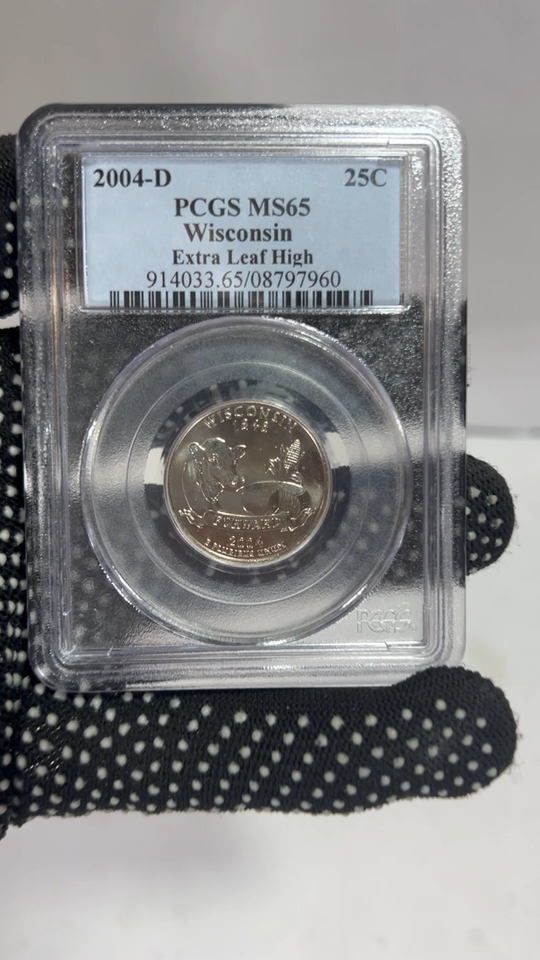 2004-D 25C Wisconsin State Extra LEAF HIGH Quarter PCGS MS65 US Rare ...