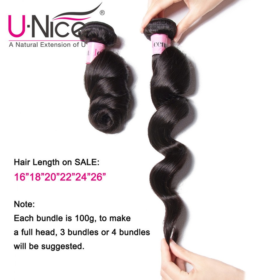 UNice Peruvian Loose Wave 1-3 Bundles Virgin Human Hair Extensions ...