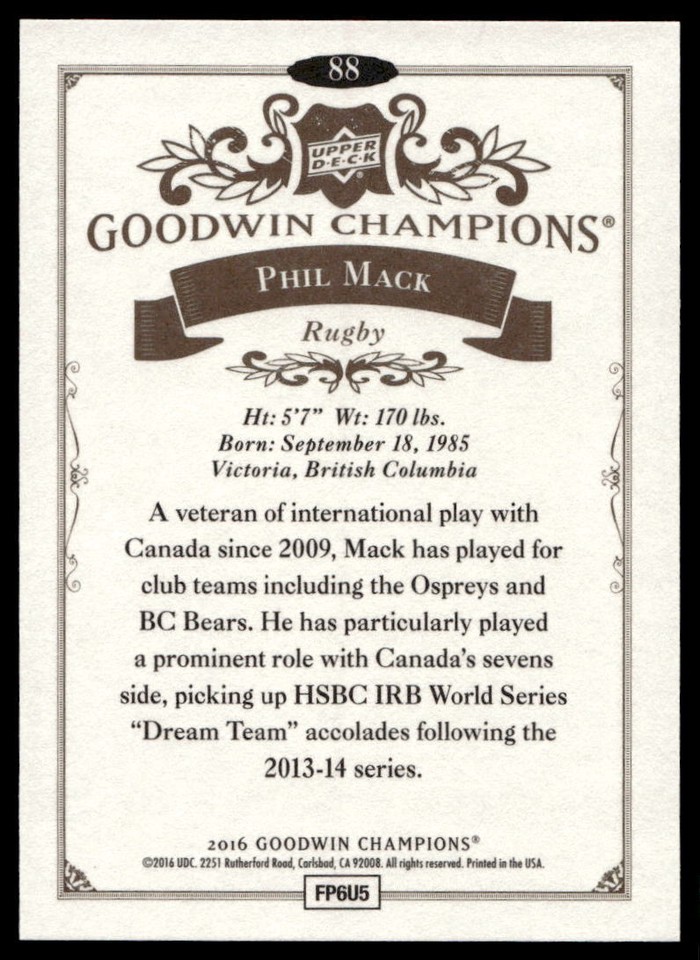 2016 Goodwin Champions 88 Phil Mack Rugby Trading Card | eBay