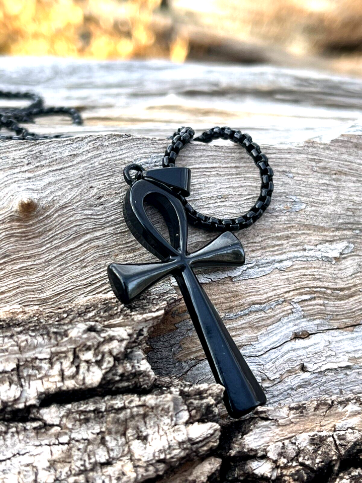 The Ankh Cross Necklace Unisex Adult Black Goth Stainless Steel Charm ...