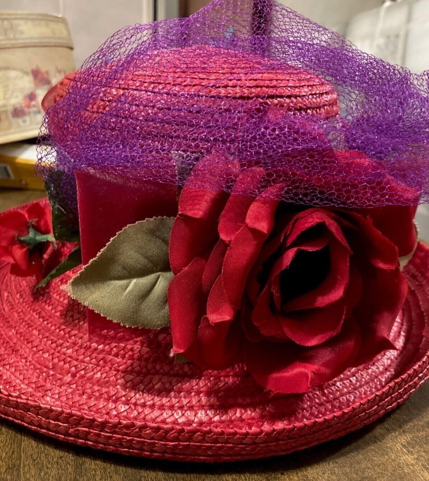 Vintage Red Hat Society Straw Decorated Hat AWESOME CONDITION!!!!!! | eBay