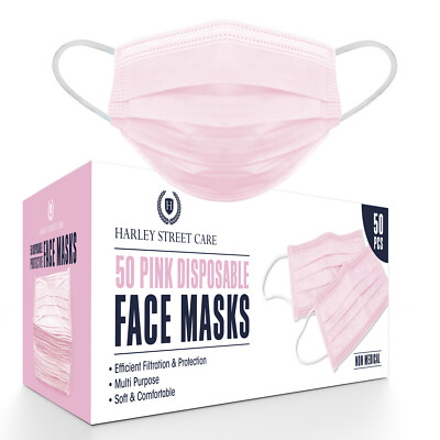 Disposable Pink Face Mask Multipack 3-Ply Breathable Non Surgical ...
