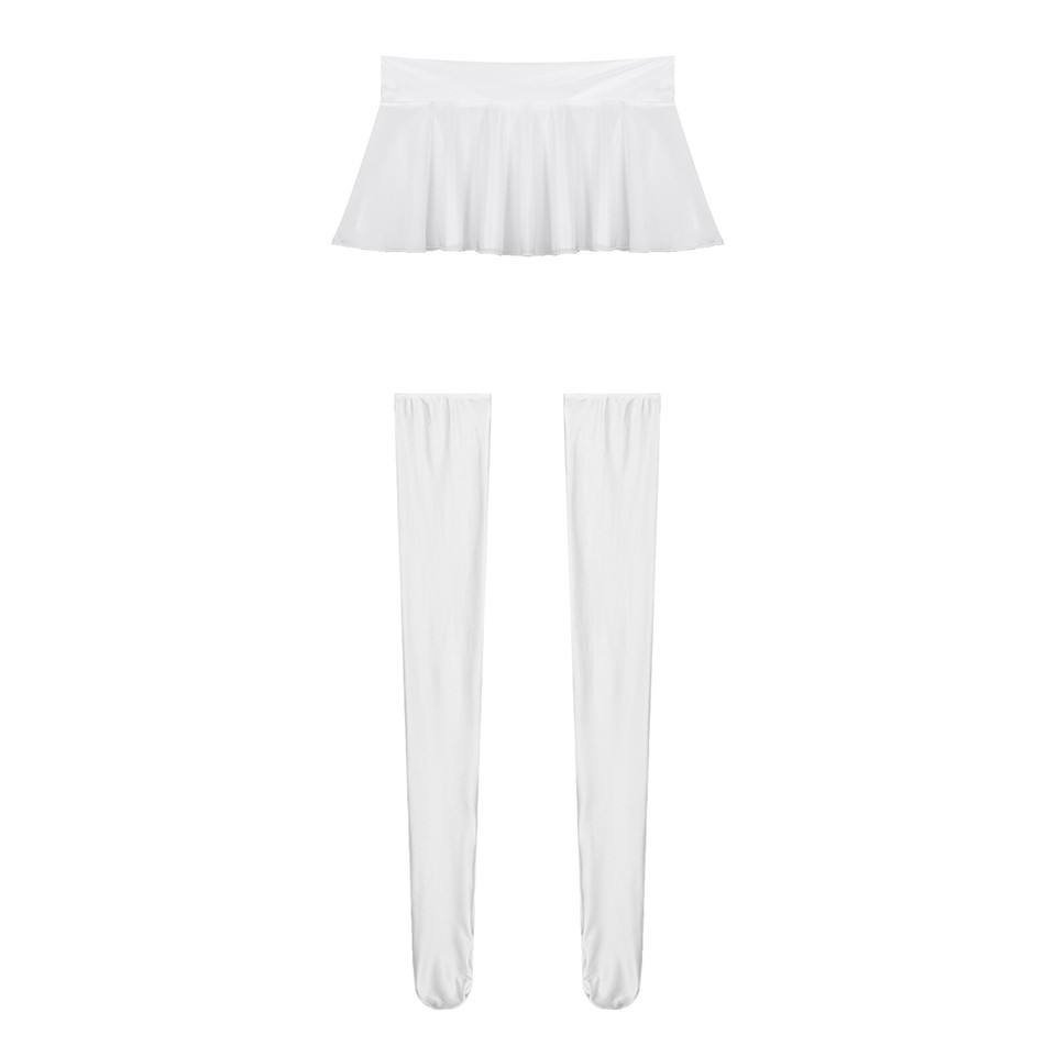 Women's Pleated Ultra Micro-Mini Skirt with Glossy Thigh High Stockings ...