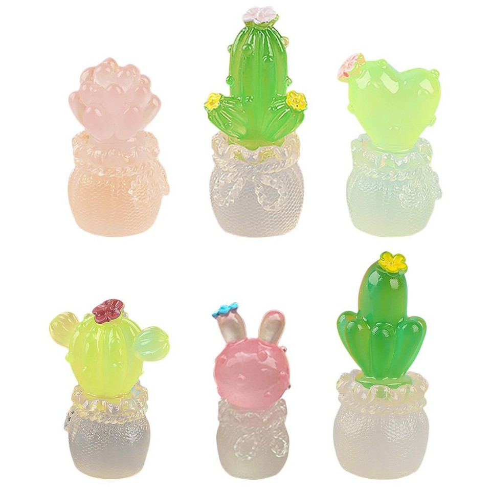 6 Pcs Mini Resin Crafts Decors Cartoon Cactus Statue Desktop Decoration ...