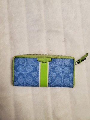 Coach Signature Stripe Blue/Lime Green Wallet | eBay